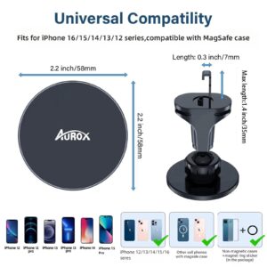 AUROX Phone Mount for Car Compatible for Magsafe Car Mount [Upgraded Vent Hook&Strong Magnets] 360° Adjustable Air Vent Cell Phone Holder Car for iPhone 16 15 14 13 12 Series & Most Smartphones (BLK)