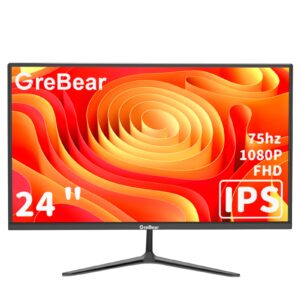 GreBear 24 Inch Computer Monitor 75Hz FHD IPS Screen 1080P PC Monitor, 5ms(GTG) 99% sRGB Low Blue Light Anti-Glare LED Desktop Display HDMI/VGA/Audio/Freesync/VESA Tilt Adjustable