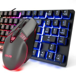 Gaming LED Keyboard and Mouse Combo,Compact 89 Keys with Numbric Tenkeys Pad,Rainbow Backlit,Ergonomic Mice 2 Side-Button USB Wired 75% Mechanical Feel for Computer PC Laptop PS5 (Compact Layout)