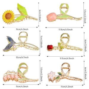 6 Pcs Flower Metal Hair Claw Clips Large Tulip Nonslip Hair Barrettes Strong Hold Hair Clamps Fashion Hair Accessories for Woman and Girls With Long Thick Thin Curly Hair