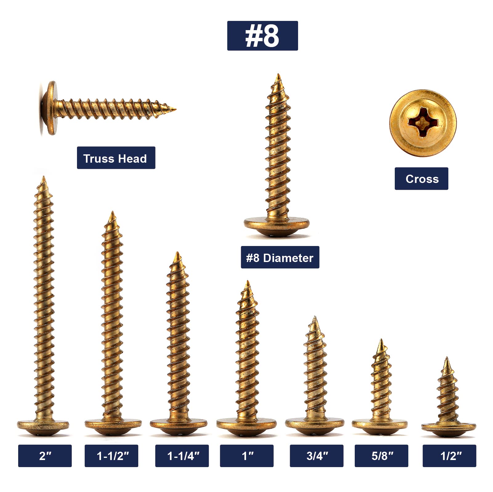 #8 x 1" Wood Screw 100Pcs Alloy Steel Standard Thread Truss Head Fast Self Tapping by SG TZH