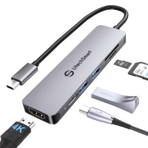 utechsmart usb c hub, 4k@60hz usb c to hdmi adapter for macbook pro air, 6 in 1 usb c dongle compatible for usb c laptop and type c devices (100w pd port/hdmi/sd/tf card reader/2*usb3.0)