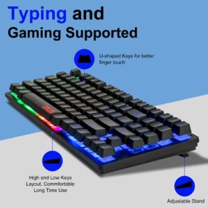 Gaming LED Keyboard and Mouse Combo,Compact 89 Keys with Numbric Tenkeys Pad,Rainbow Backlit,Ergonomic Mice 2 Side-Button USB Wired 75% Mechanical Feel for Computer PC Laptop PS5 (Compact Layout)