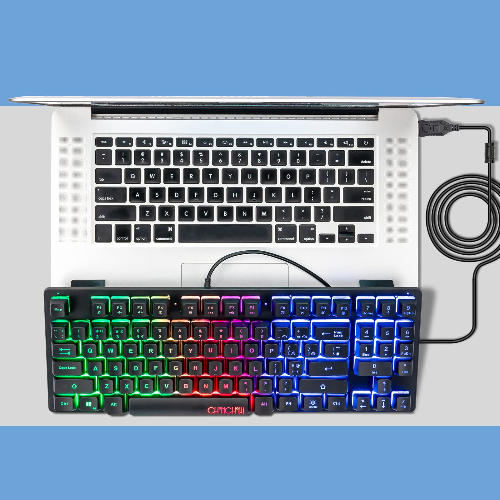 Gaming LED Keyboard and Mouse Combo,Compact 89 Keys with Numbric Tenkeys Pad,Rainbow Backlit,Ergonomic Mice 2 Side-Button USB Wired 75% Mechanical Feel for Computer PC Laptop PS5 (Compact Layout)