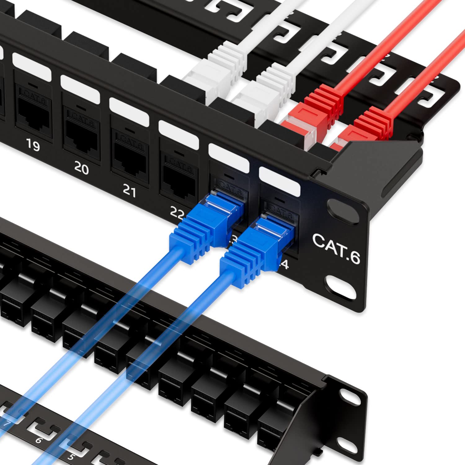 iwillink 10Gbps Patch Panel 24 Port, RJ45 Through Coupler Cat6 Patch Panel UTP 19-Inch 1U with Back Bar, Wallmount or Rackmount, Compatible with Cat5, Cat5e, Cat6 Cabling