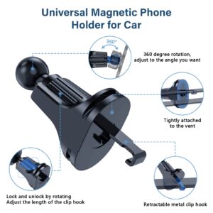 AUROX Phone Mount for Car Compatible for Magsafe Car Mount [Upgraded Vent Hook&Strong Magnets] 360° Adjustable Air Vent Cell Phone Holder Car for iPhone 16 15 14 13 12 Series & Most Smartphones (BLK)