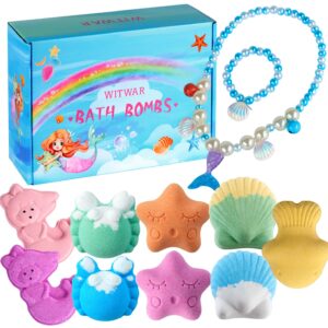 9PCS Bath Bombs for Kids Girls - Bubble Bathbombs Set with Jewelry Toys Gift Mermaid Organic Bath Bomb Gift Set Skin Moisturizing for Birthday Christmas New Year