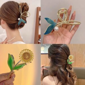 6 Pcs Flower Metal Hair Claw Clips Large Tulip Nonslip Hair Barrettes Strong Hold Hair Clamps Fashion Hair Accessories for Woman and Girls With Long Thick Thin Curly Hair