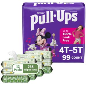 pull-ups girls training pants & wipes bundle: pull-ups training pants for girls size 4t-5t, 99ct & huggies natural care sensitive wipes, unscented, 12 packs (768 wipes total) (packaging may vary)