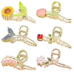 6 pcs flower metal hair claw clips large tulip nonslip hair barrettes strong hold hair clamps fashion hair accessories for woman and girls with long thick thin curly hair