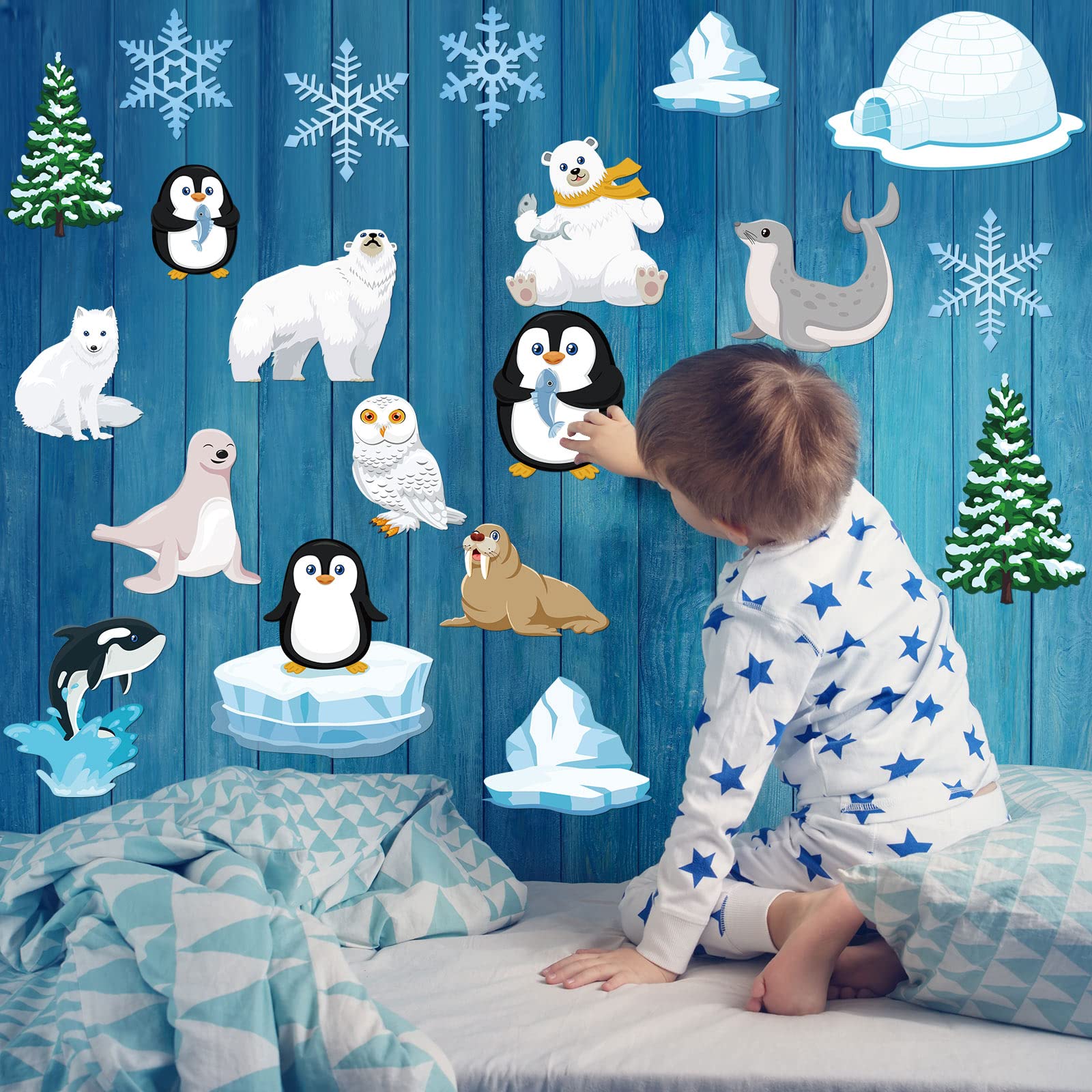 48 Pieces Winter Cutouts Christmas Classroom Bulletin Border Decoration with Glue Point Snowflake Penguin Snowman Cutouts for Winter Xmas Bulletin Board Classroom Home Office Decor (Animal)