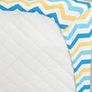 EVERYDAY KIDS 2 Pack Baby Cradle Sheets - Fitted Set for Baby Boy; 100% Cotton Jersey Knit, Breathable and Soft Cradle Mattress Pad Cover; Blue, Yellow, Gray Cars and Buses Sheet and Chevron Art Sheet