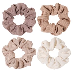 ivyu scrunchie, big cotton scrunchies for women's and girls, brown service, 4 count, for all hair types, no crease or damage