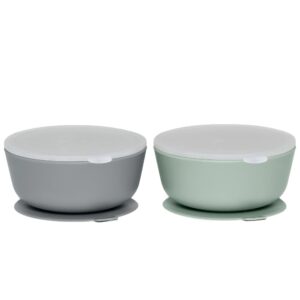 weesprout suction bowls for baby & toddlers (set of 2) - 100% silicone w/plastic lid - leak proof feeding supplies - dishwasher & microwave safe infant dinnerware w/extra strong base