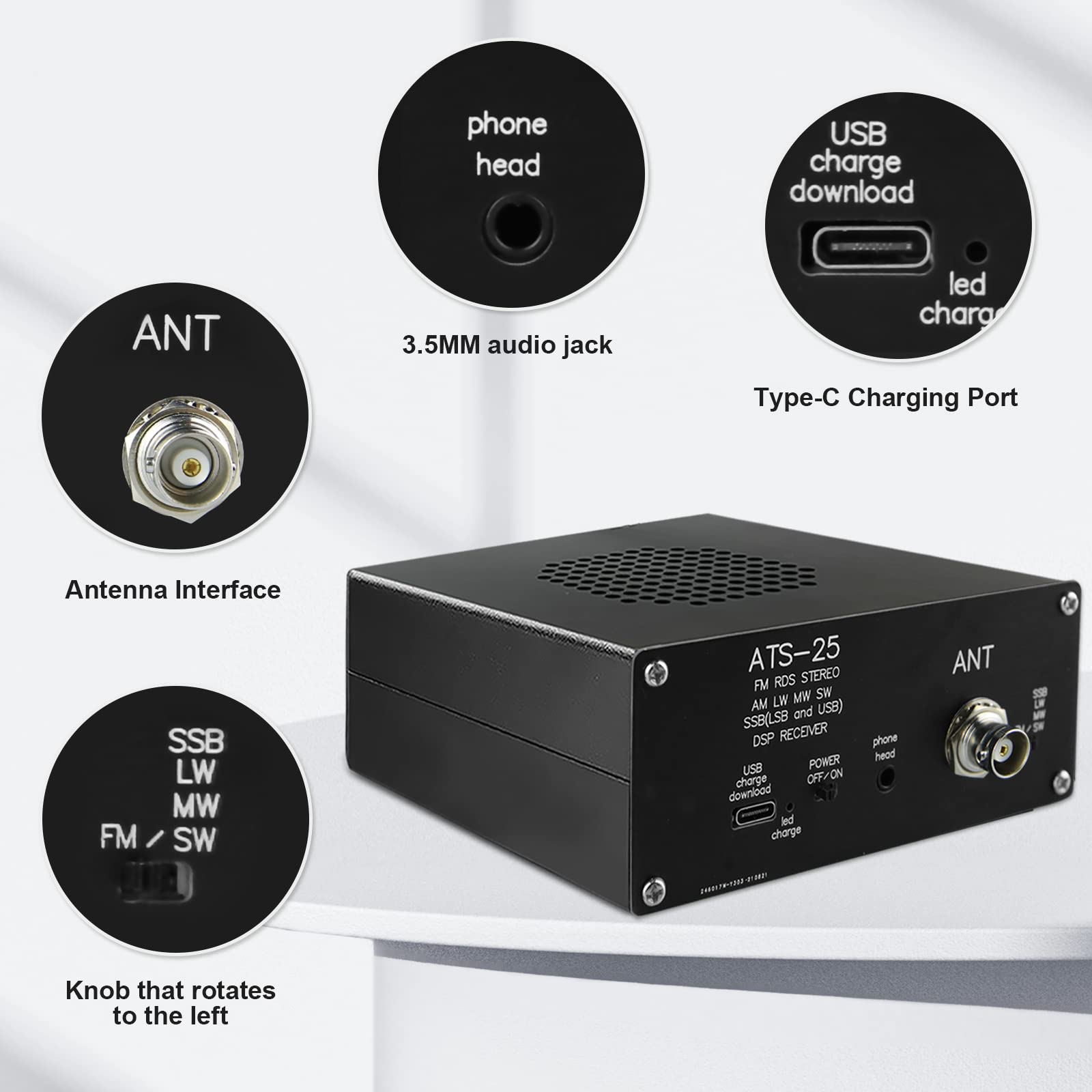 Si4732 ATS-25MAX Upgrade Version 5.2B Full Band Radio Receiver, FM LW MW & SW SSB DSP Receiver 2.4 Touch Screen Built in 4000mAh Battery