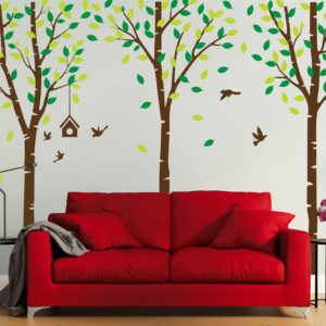 128 x 82inch Giant Jungle Forest Tree Wall Decals Birds Wall Stickers Green Leaves Wall Murals Decor for Kids Bedroom Nursery Living Room Office Home Decoration (Brown)