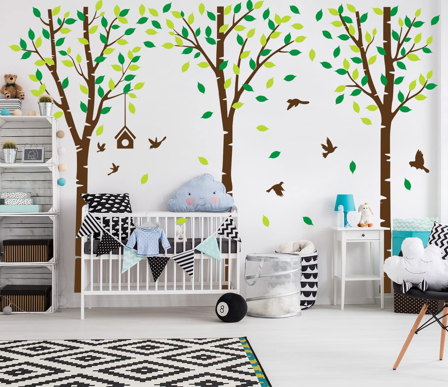 128 x 82inch Giant Jungle Forest Tree Wall Decals Birds Wall Stickers Green Leaves Wall Murals Decor for Kids Bedroom Nursery Living Room Office Home Decoration (Brown)