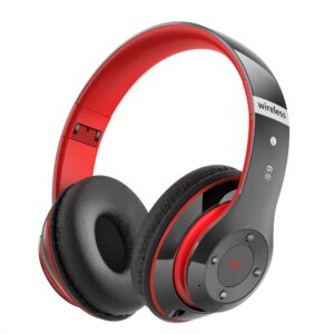 bluetooth headphones over ear, 6s foldable wireless headphones with 6 eq modes, 40 hours playtime hifi stereo headset with mic, soft ear pads, tf/fm for cellphone/pc/home (black & red)