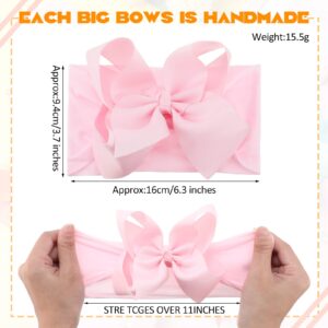 Hoteam 50 Pcs Baby Girls Large Bows Headbands 6.3 Inch Soft Wide Turban Baby Headbands Elastic Nylon Hairbands Hair Accessories for Infants Newborns Infants Toddlers Kids