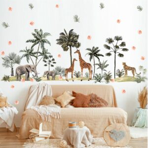 Jungle Animal Wall Decals Safari Animal Wall Stickers Peel and Stick Wild Animal Wall Decals Large Jungle Tree Animal Wall Stickers for Kids Bedroom Woodland Nursery Decor