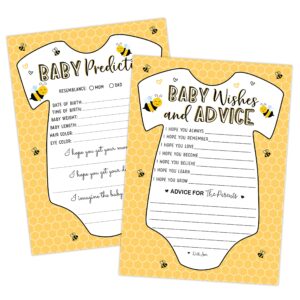 your main event prints baby shower games advice, wishes, and prediction cards (neutral bee yellow) - 50 pack gender-neutral baby shower activity for guests