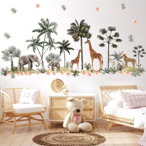 Jungle Animal Wall Decals Safari Animal Wall Stickers Peel and Stick Wild Animal Wall Decals Large Jungle Tree Animal Wall Stickers for Kids Bedroom Woodland Nursery Decor