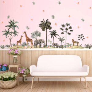 Jungle Animal Wall Decals Safari Animal Wall Stickers Peel and Stick Wild Animal Wall Decals Large Jungle Tree Animal Wall Stickers for Kids Bedroom Woodland Nursery Decor