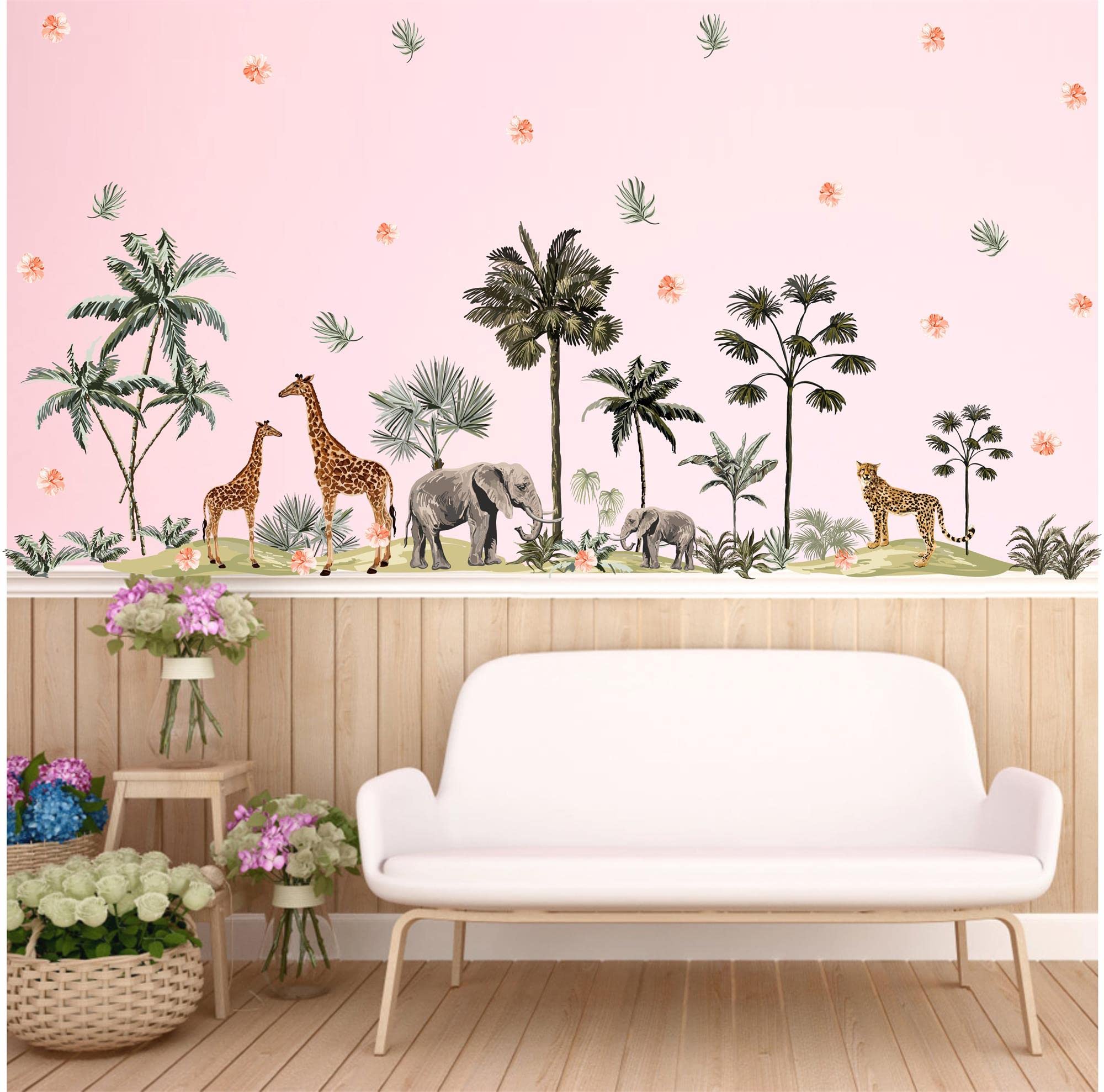 Jungle Animal Wall Decals Safari Animal Wall Stickers Peel and Stick Wild Animal Wall Decals Large Jungle Tree Animal Wall Stickers for Kids Bedroom Woodland Nursery Decor