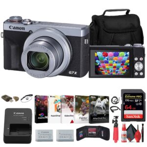 canon powershot g7 x mark iii digital camera (silver) (3638c001) + 64gb memory card + nb13l battery + charger + card reader + corel photo software + hdmi cable + case + flex tripod + more (renewed)