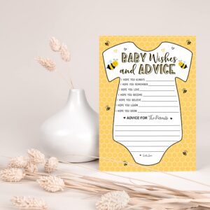 Your Main Event Prints Baby Shower Games Advice, Wishes, and Prediction Cards (Neutral Bee Yellow) - 50 Pack Gender-Neutral Baby Shower Activity for Guests