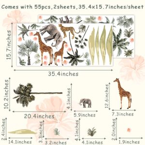 Jungle Animal Wall Decals Safari Animal Wall Stickers Peel and Stick Wild Animal Wall Decals Large Jungle Tree Animal Wall Stickers for Kids Bedroom Woodland Nursery Decor