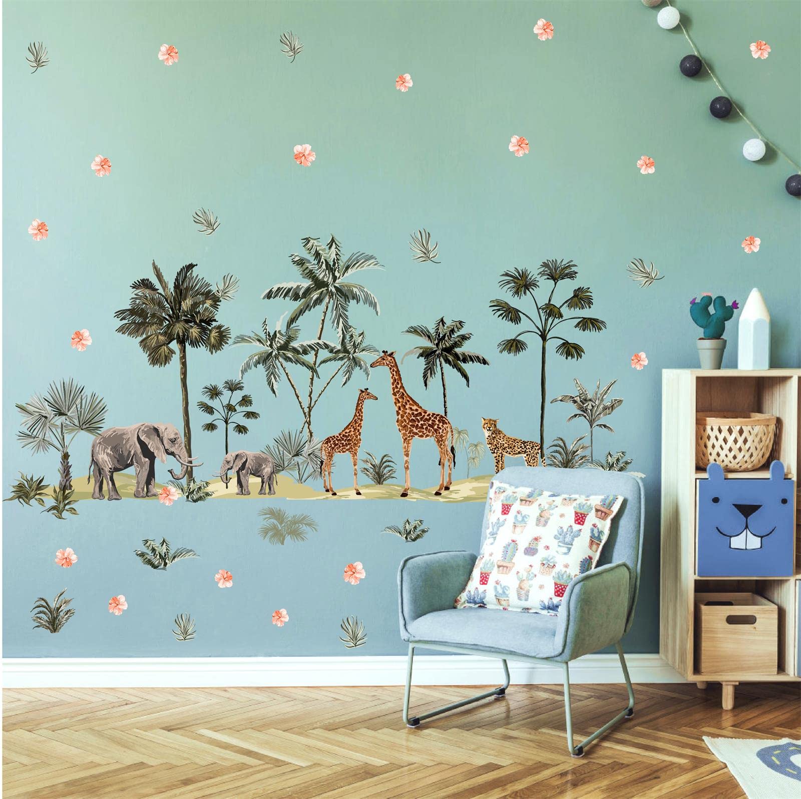 Jungle Animal Wall Decals Safari Animal Wall Stickers Peel and Stick Wild Animal Wall Decals Large Jungle Tree Animal Wall Stickers for Kids Bedroom Woodland Nursery Decor