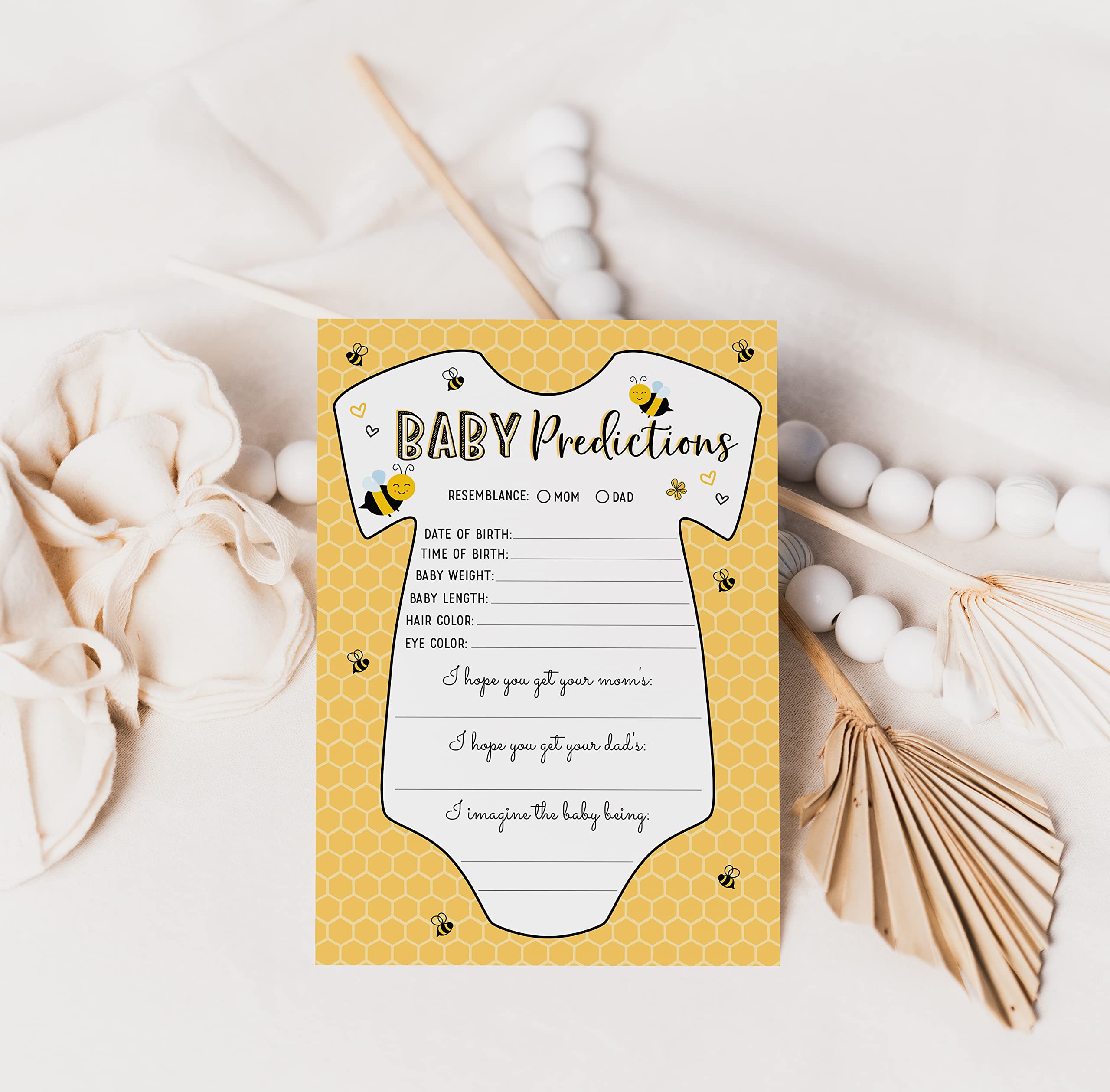 Your Main Event Prints Baby Shower Games Advice, Wishes, and Prediction Cards (Neutral Bee Yellow) - 50 Pack Gender-Neutral Baby Shower Activity for Guests