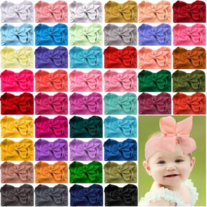 hoteam 50 pcs baby girls large bows headbands 6.3 inch soft wide turban baby headbands elastic nylon hairbands hair accessories for infants newborns infants toddlers kids