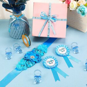 53 Pcs Baby Shower Favors for Boy Maternity Flower Sash Belt Blue Large Acrylic Pacifier Mom to Be Dad to Be Badge Pin It's a Boy Ribbon for Boy Baby Shower Gender Reveal Pregnancy Wedding