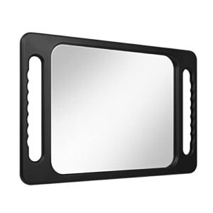 mineloff drop-proof hand mirror with double handle, large rectangular hand held mirror -(16"x10") largehand mirrors with handle for salons and beauty salons, light salon hair mirror(black)