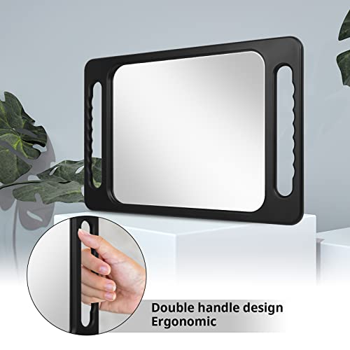 Mineloff Drop-Proof Hand Mirror with Double Handle, Large Rectangular Hand held Mirror -(16"x10") Largehand Mirrors with Handle for Salons and Beauty Salons, Light Salon Hair Mirror(Black)