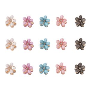 doromy floral pearl barrette 15 packs crystal hair clips, mini flower crystal claw clip small barrettes for women's and girls hair accessories