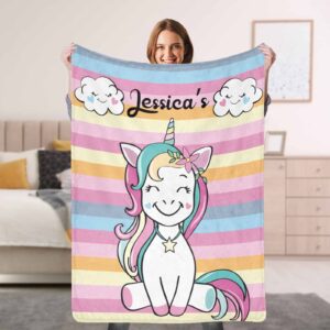 personalized fleece throw blanket for kids teens boys girls baby custom name magical rainbow blanket newborn infant toddler birthday gift super soft 40"x50"