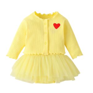 babys newborn infant girls boys knit ribbed solid spring winter long sleeve clothes for 1 year (yellow, 12-18 months)