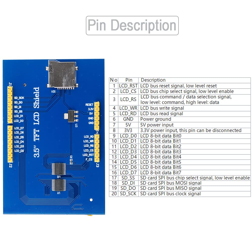 DIYmalls 3.5" inch TFT LCD Display Module ILI9486 Resistive Touchscreen 5V/3.3V 480x320 8-bit Parallel Interface w/SD Card Slot for Arduino U NO Mega-2560