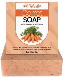 carrot soap for skin brightening – natural carrot soap bar for spots on face, body, neck, underarm – carotene reduces acne, brightens spots, & evens skin tone – kojic acid glow bar made in usa