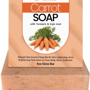 Carrot Soap for Skin Brightening – Natural Carrot Soap Bar for Spots on Face, Body, Neck, Underarm – Carotene Reduces Acne, Brightens Spots, & Evens Skin Tone – Kojic Acid Glow Bar Made in USA