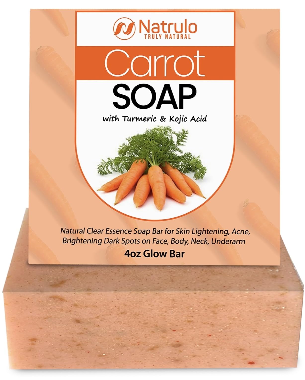 Carrot Soap for Skin Brightening – Natural Carrot Soap Bar for Spots on Face, Body, Neck, Underarm – Carotene Reduces Acne, Brightens Spots, & Evens Skin Tone – Kojic Acid Glow Bar Made in USA