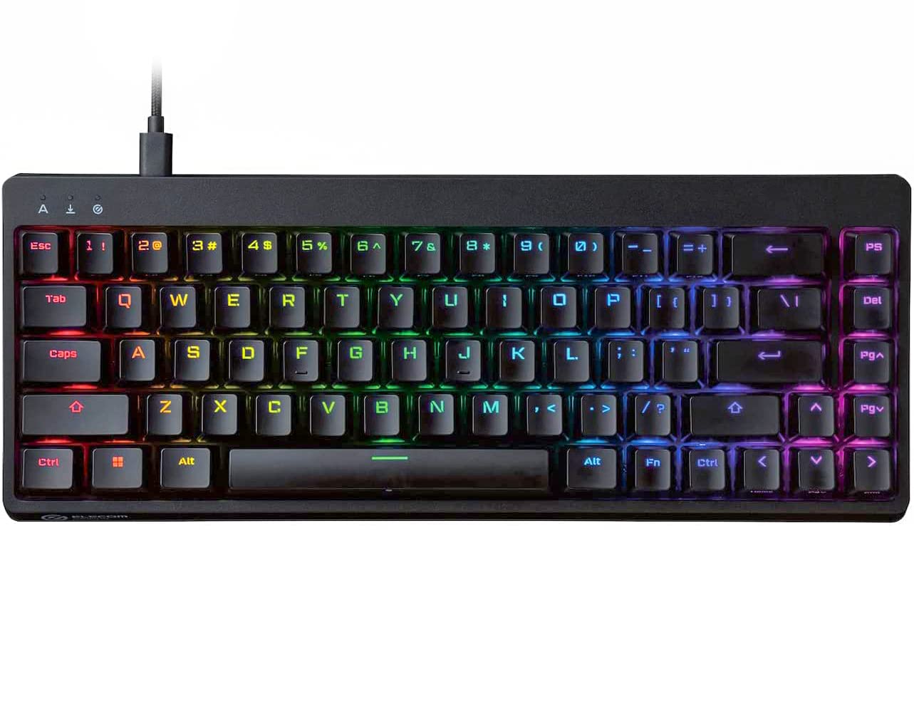 ELECOM Gaming V Custom VK300 Mini 65% RGB Gaming Keyboard, Backlit Wired Mechanical Keyboard, Speed Silver Linear Switches, N-Key Rollover, Detachable Braided Cable, Doubleshot Keycaps (TK-VK300SBK)