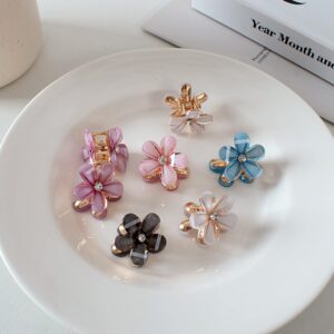 Doromy Floral Pearl Barrette 15 Packs Crystal Hair Clips, Mini Flower Crystal Claw Clip Small Barrettes for Women's and Girls Hair Accessories