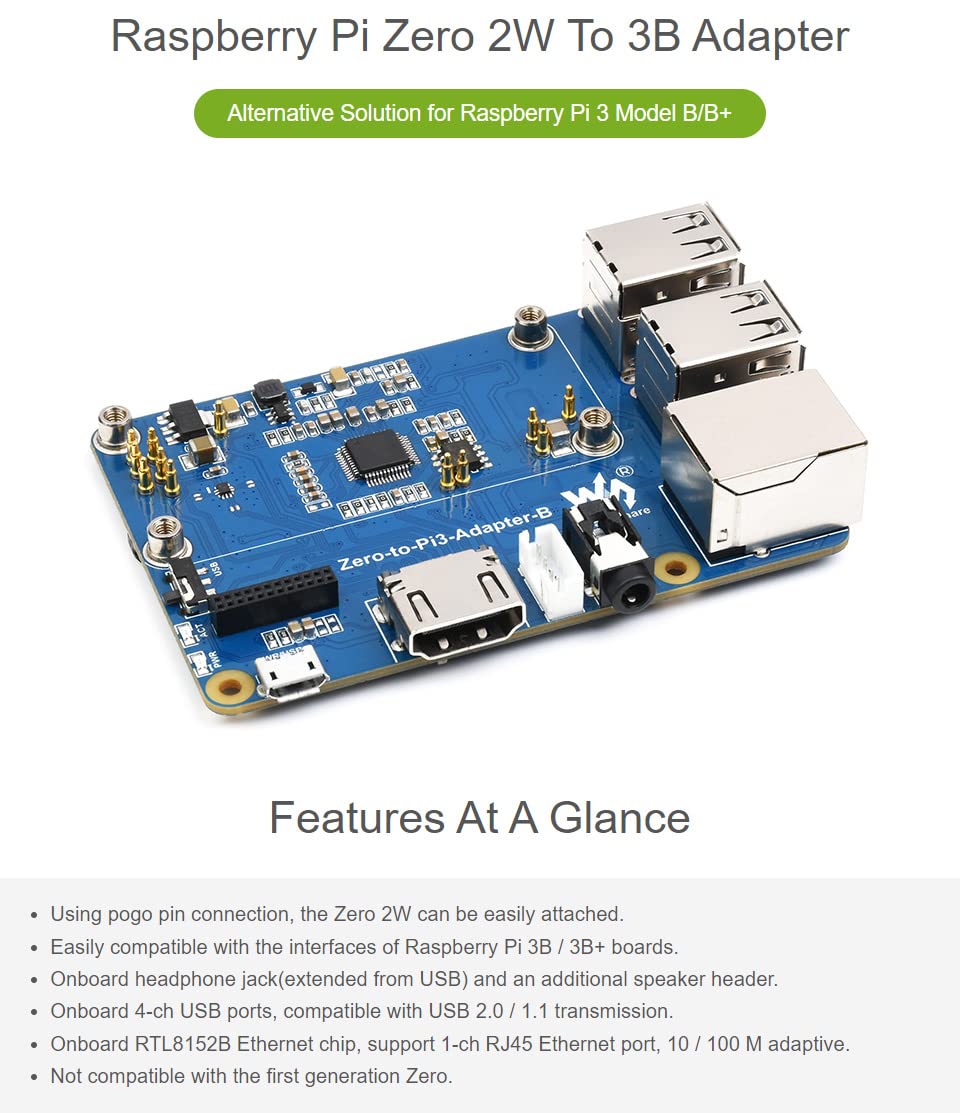 Waveshare Adapter (B) for Zero 2W to Become an Alternative Solution for Raspberry Pi 3 Model B/B+