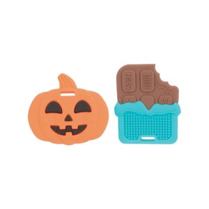 nuby all silicone pumpkin & chocolate bar teether – 2 pack, 3+ months