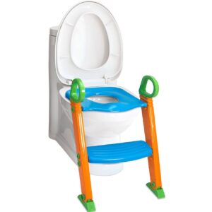 potty training toilet seat chair with sturdy anti-slip step ladder for kids boys girls toddlers - comfortable w/handles - portable safety potty trainer step stool (orange/blue)