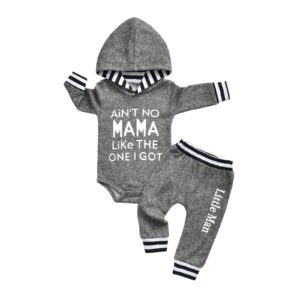 acekoy baby boy clothes letter print sweatshirts long sleeve tops long pants outfit fall winter infant boy hooded clothe set 6-9 months grey